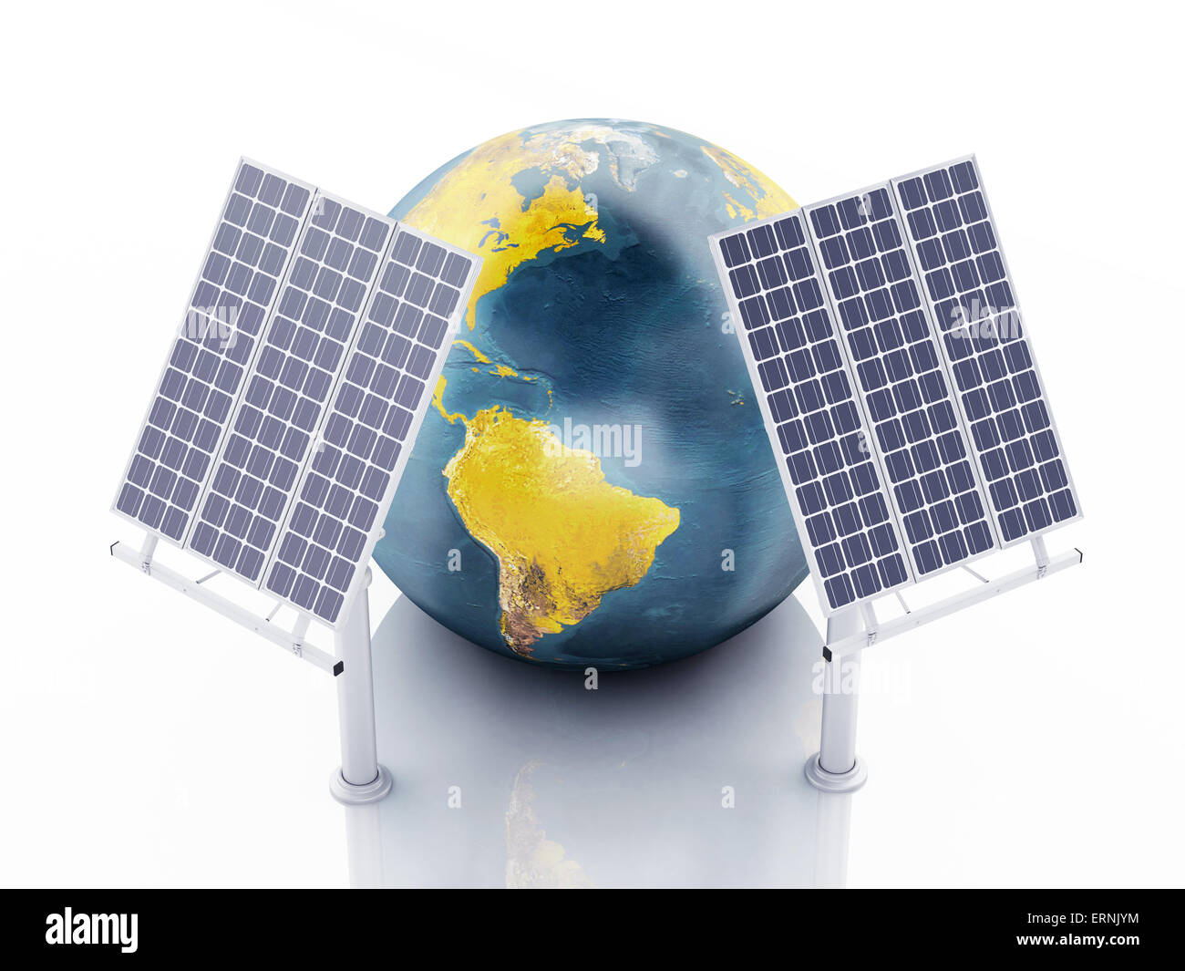 3d image. Earth globe with solar panels, alternative energy. Concept ...