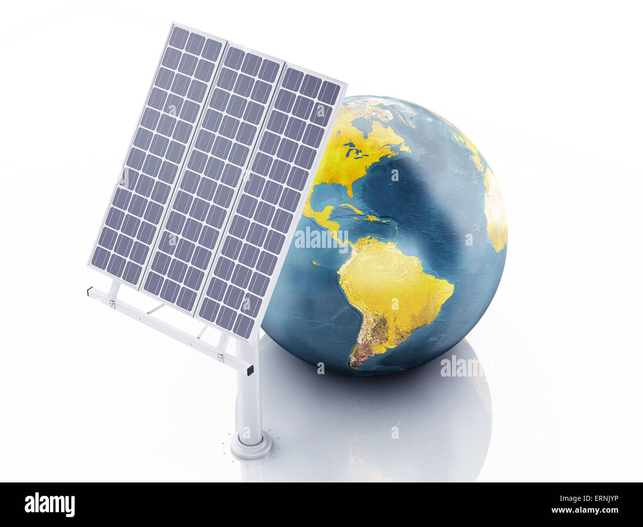 3d image. Earth globe with solar panels, alternative energy. Concept ...