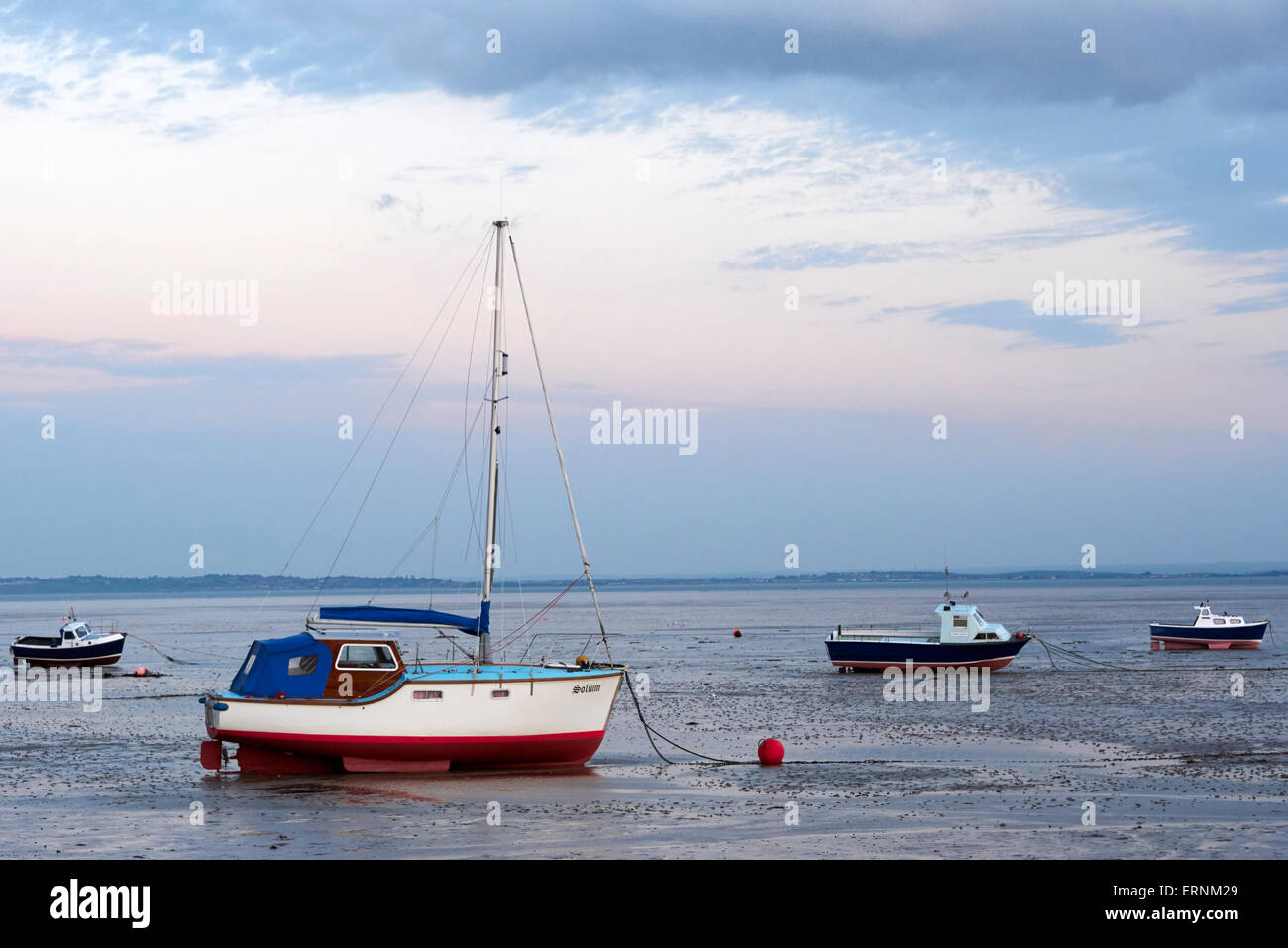Sunset over the boats in Thorpe Bay, Essex. (the tide is out Stock ...