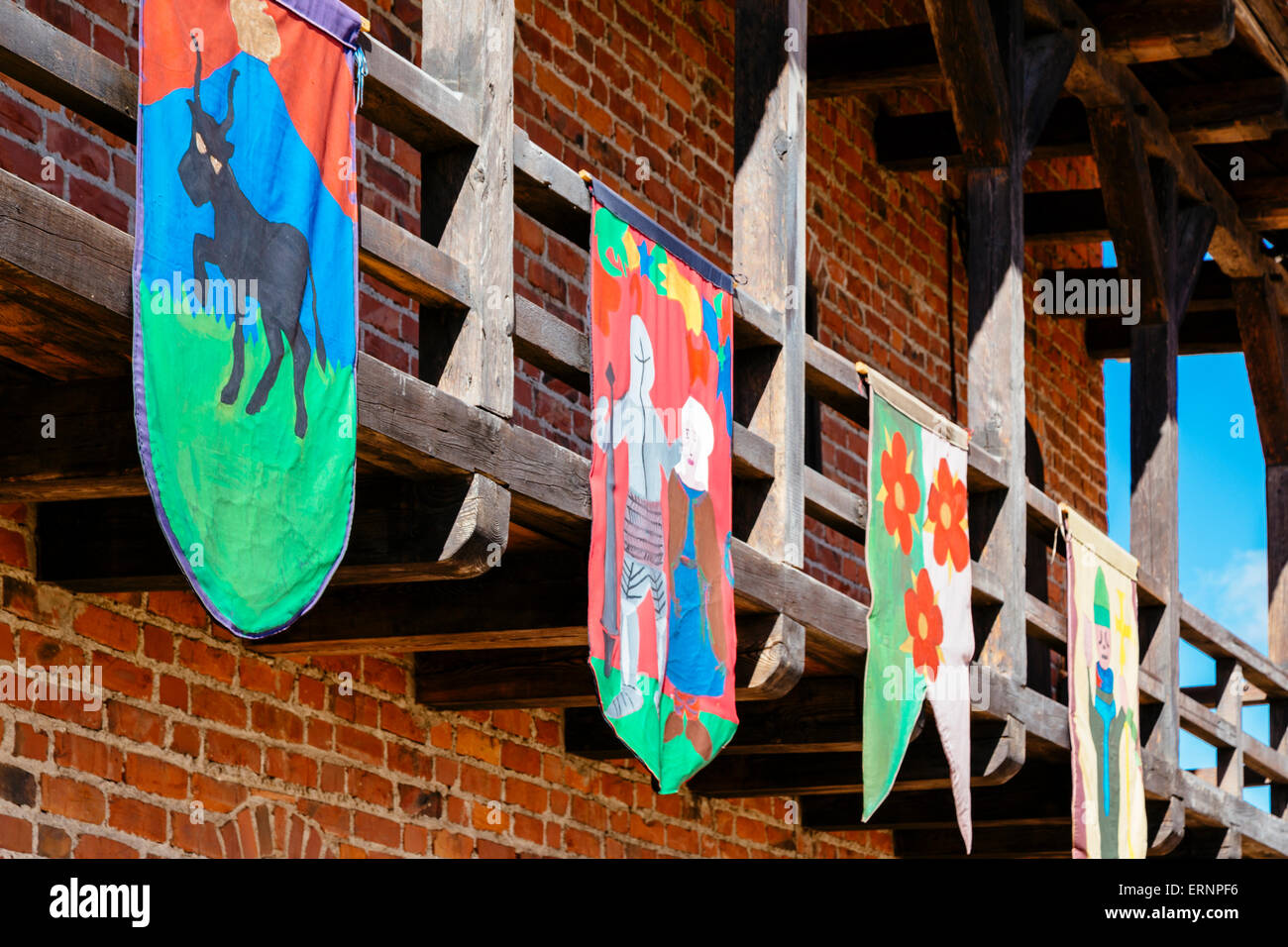 Flags flying from walls of Turaida Castle, Turaida Museum Reserve ...