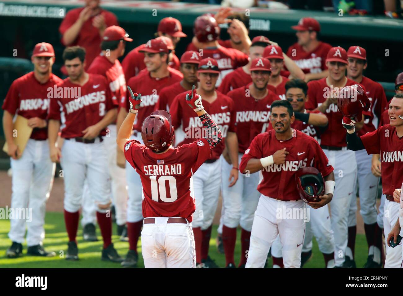 Fayetteville, AR. 5th June, 2015. Arkansas outfielder Joe Serrano #10 ...