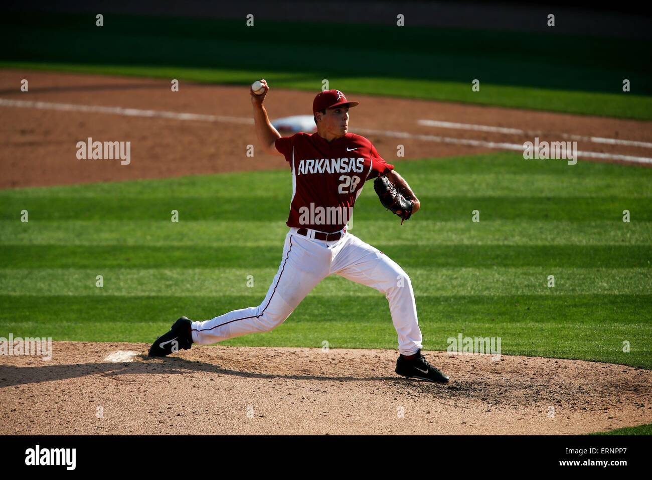 Fayetteville, AR. 5th June, 2015. Razorback relief pitcher James Teague ...