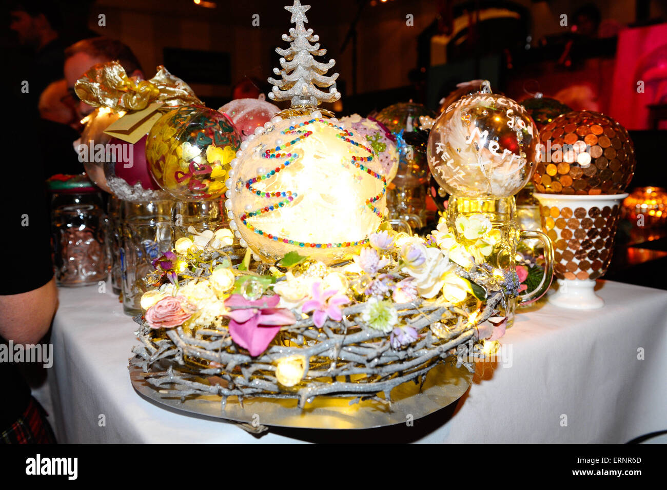 Charity auction sale of handmade baubles at Bachmaier Hofbraeuhaus ...