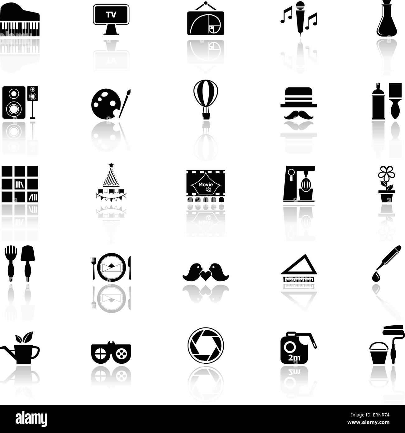 Art activity icons with reflect on white background, stock vector Stock ...