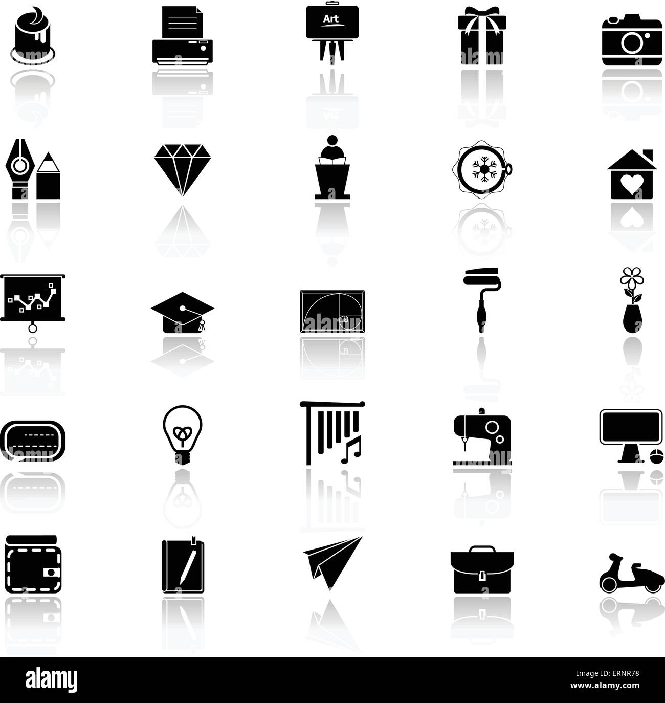 Art and creation icons with reflect on white background, stock vector ...