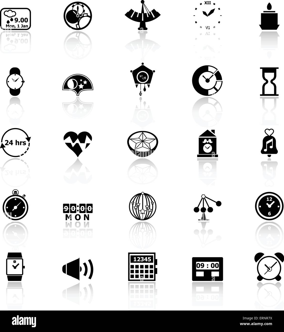 Design time icons with reflect on white background, stock vector Stock ...