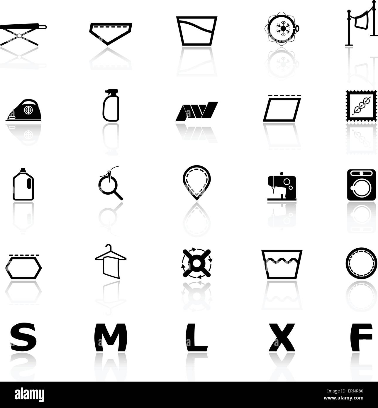 Cloth care sign and symbol icons with reflect on white background ...
