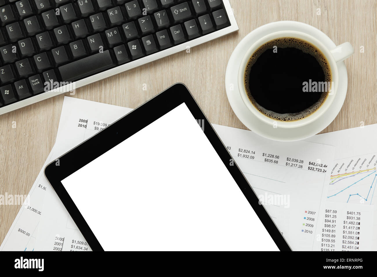 Blank tablet on office desk Stock Photo - Alamy