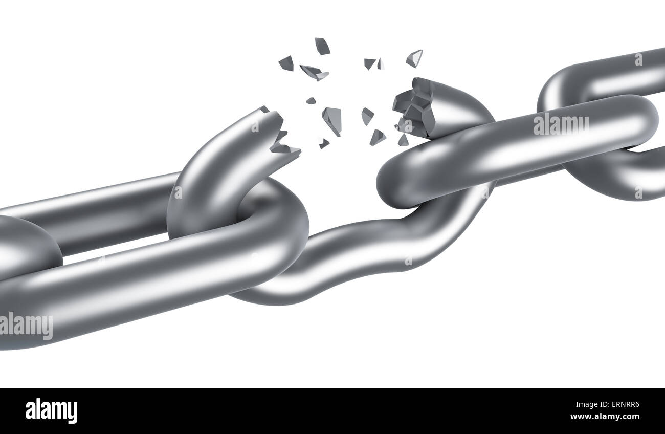 Steel chain breaking isolated on white Stock Photo - Alamy