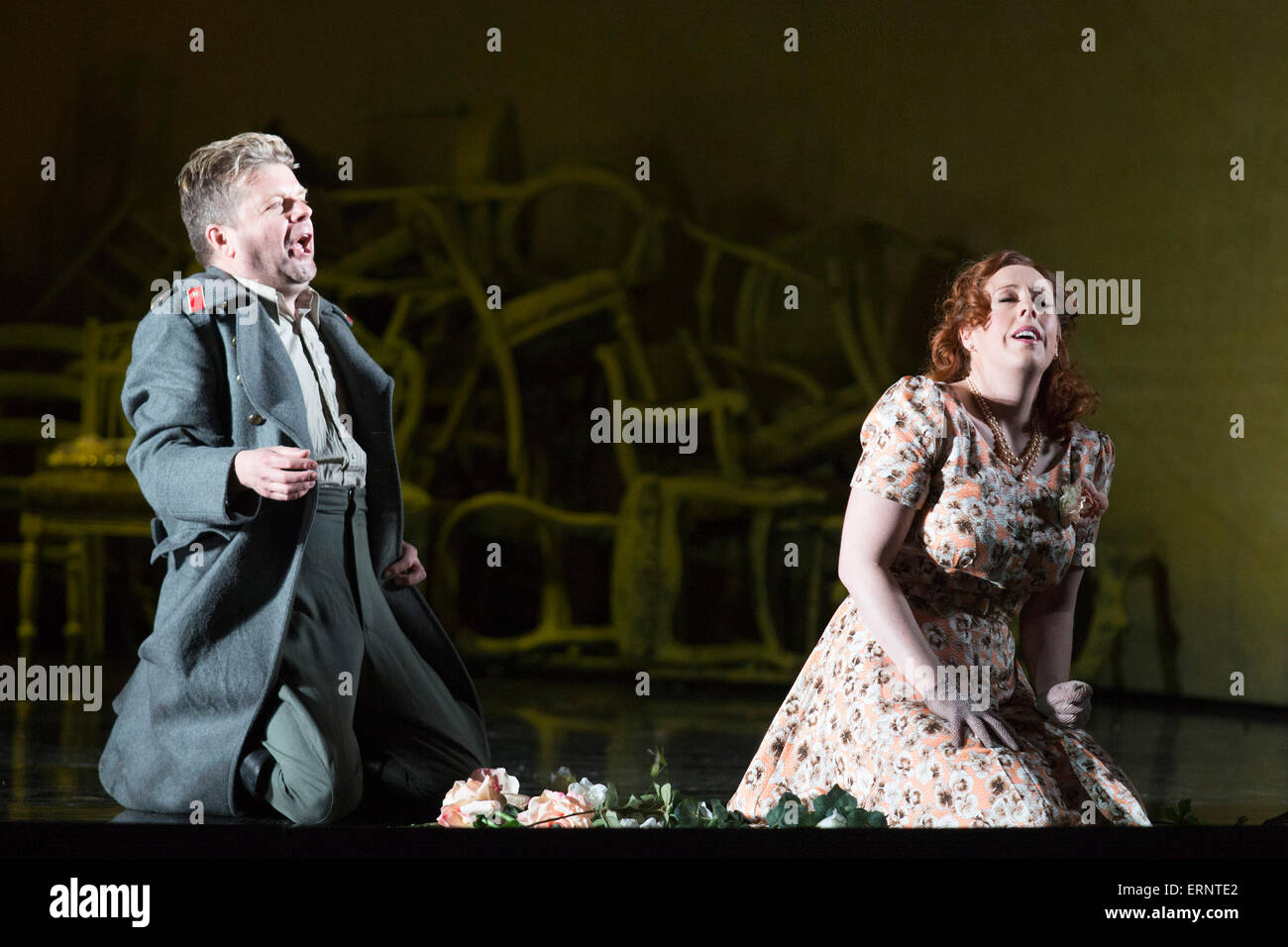 London, UK. 3 June 2015. Giselle Allen as Lisa and Peter Hoare as ...