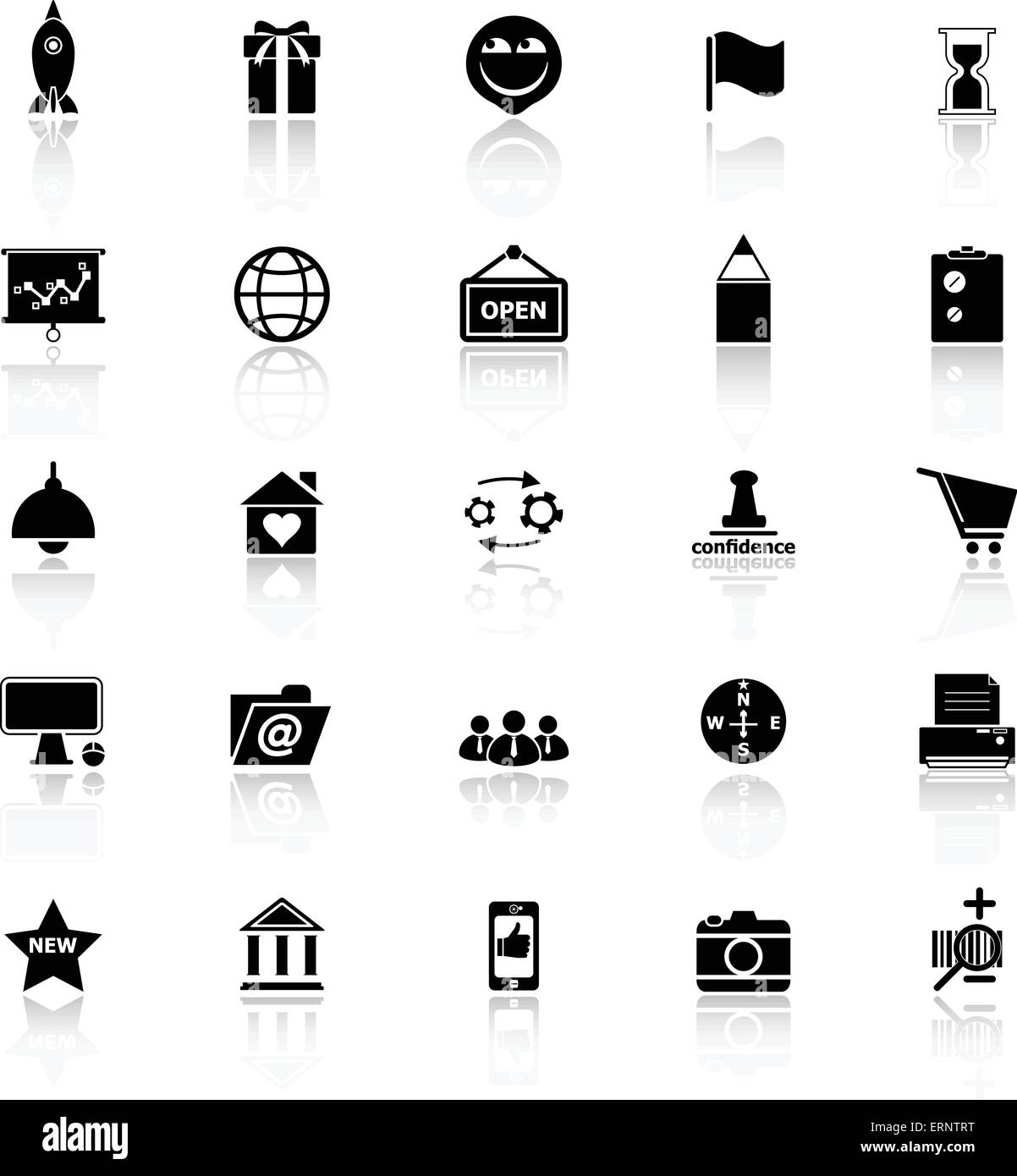 Business start up icons with reflect on white background, stock vector ...