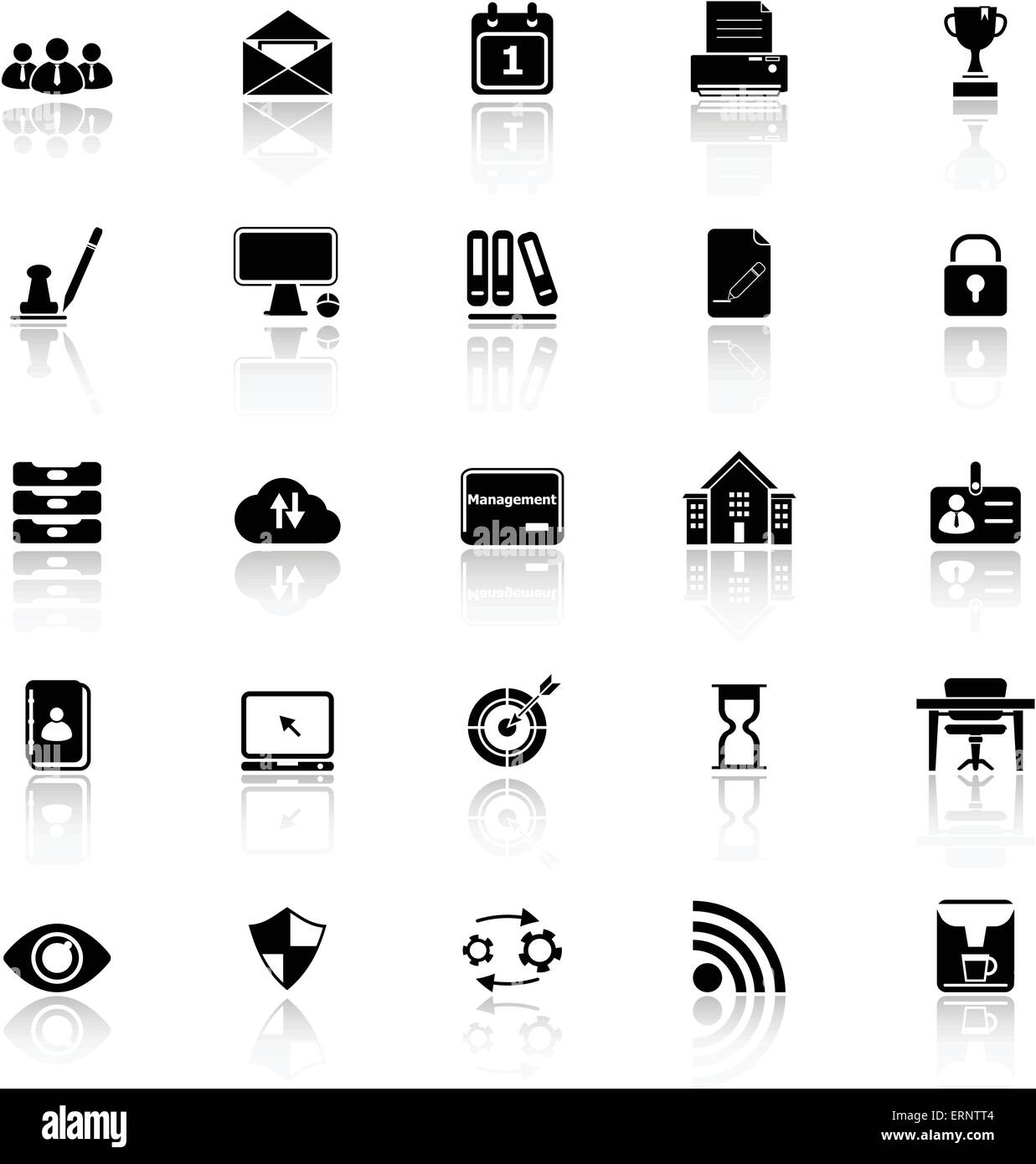 Business management icons with reflect on white background, stock ...