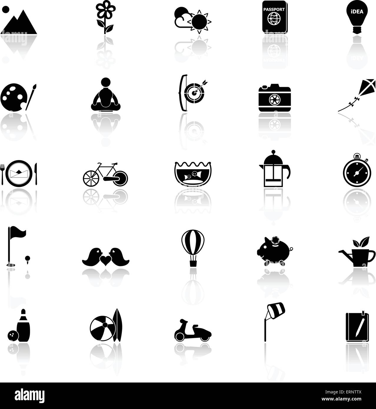 Slow life activity icons with reflect on white background, stock vector ...