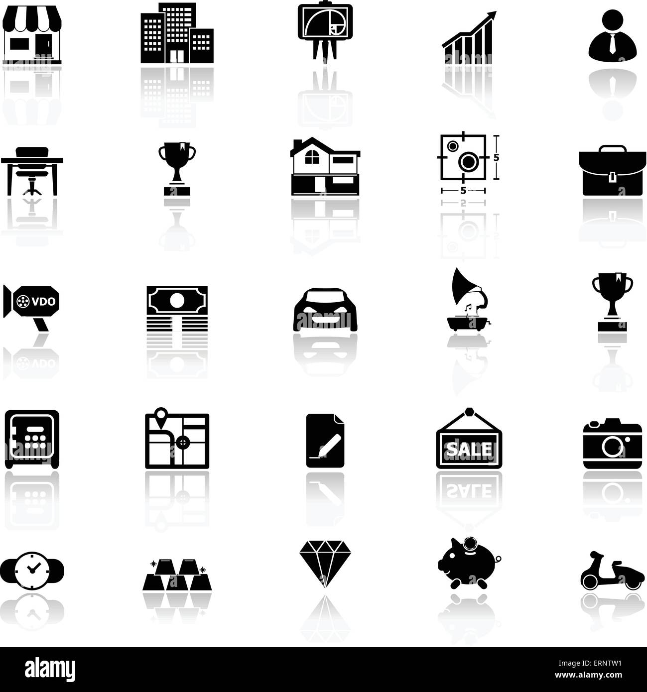 Asset and property icons with reflect on white background, stock vector ...