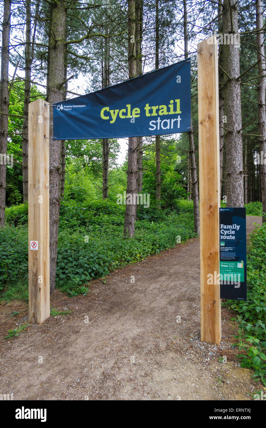 Start of the cycling trail at Fineshade Woods, Corby, Northants, UK ...