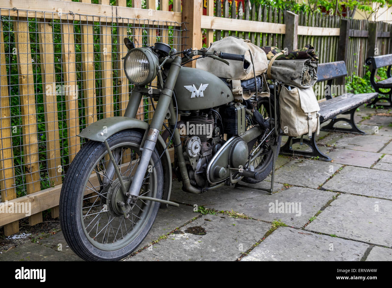 Military motorbike in camouflage colour on display at a 1940's Stock ...