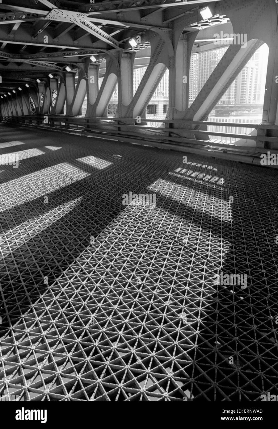 Chicago, IL, 22-Feb-1997: The raising sun is casting shadows across the ...