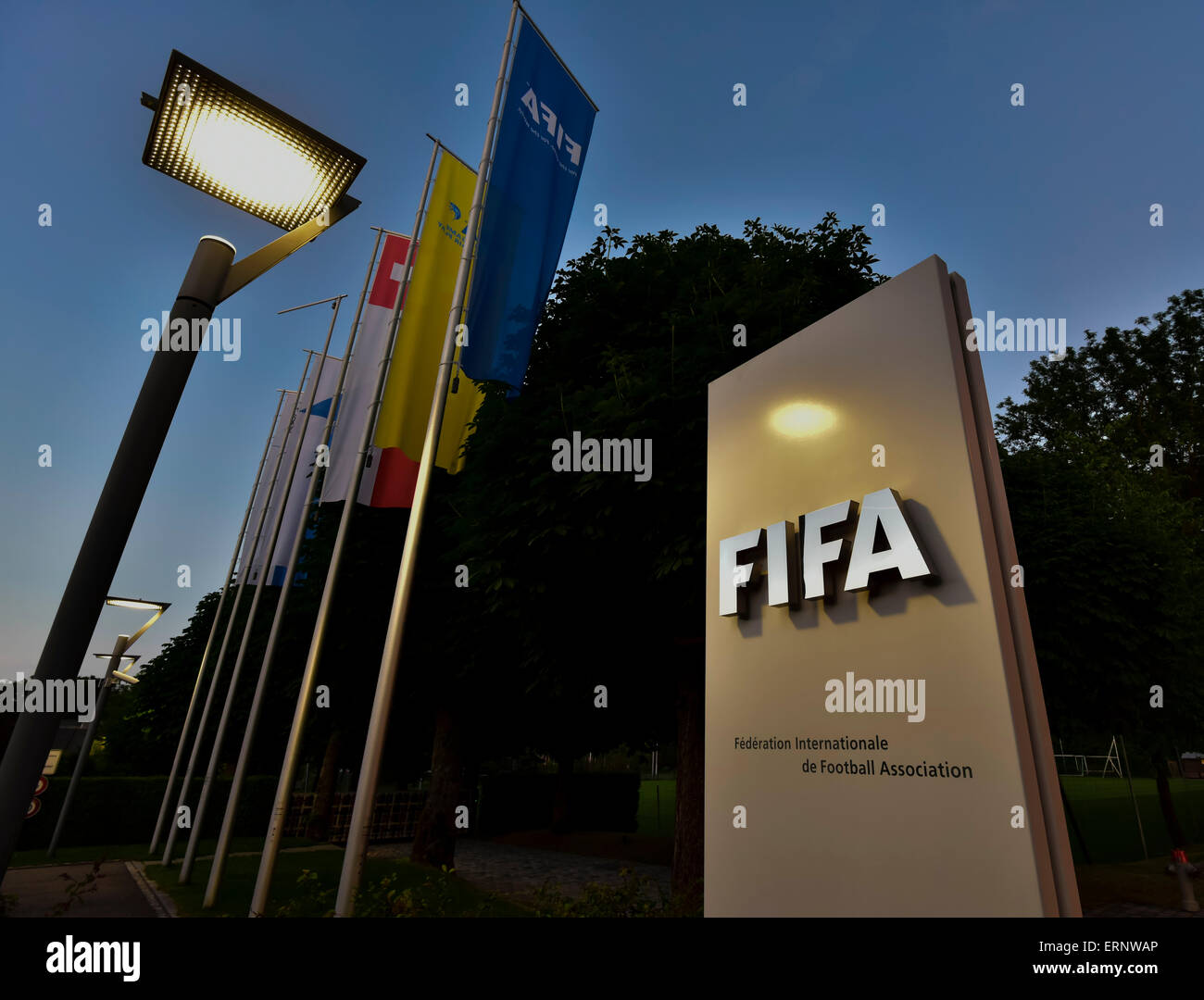 A streetlight is illuminating the entrance sign to the FIFA ...