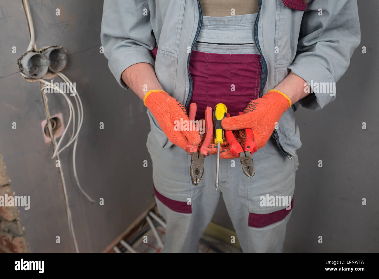 Tools of electrician installing electricity system Stock Photo - Alamy