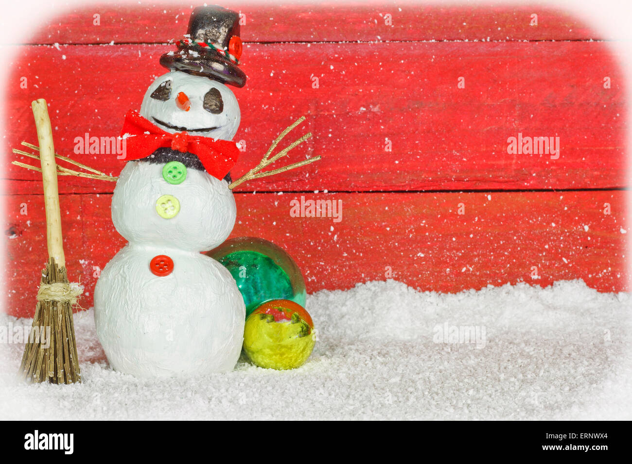 Snowman on red background, empty space on the right Stock Photo - Alamy