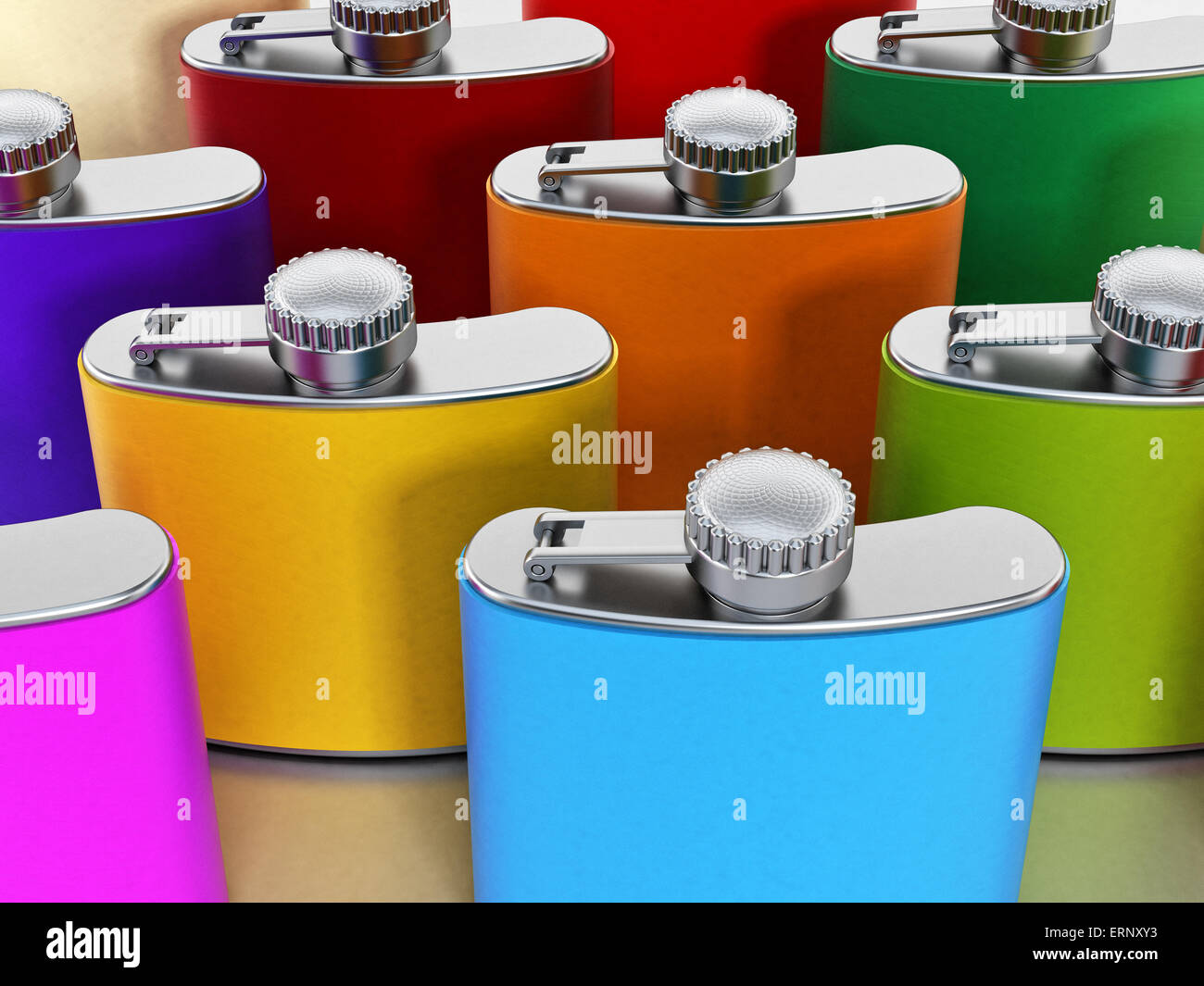 Hip flasks stack on gray surface Stock Photo - Alamy