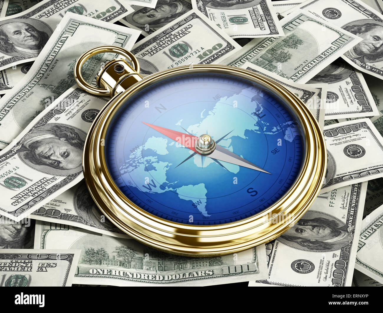 Direction of the money concept with compass on dollar pile Stock Photo ...