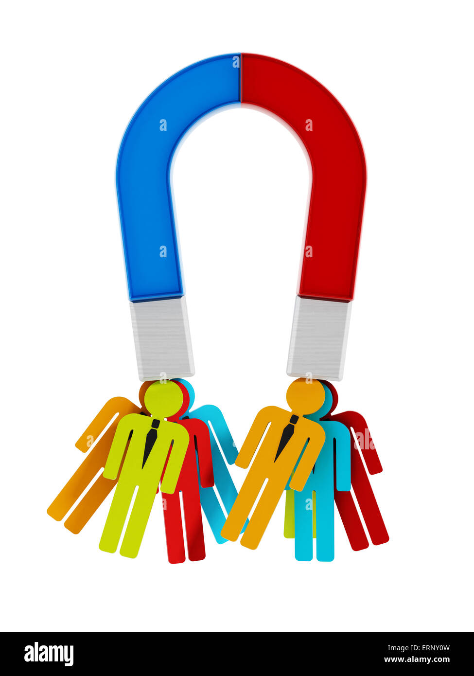 People magnet attracting multi-colored people shapes Stock Photo - Alamy