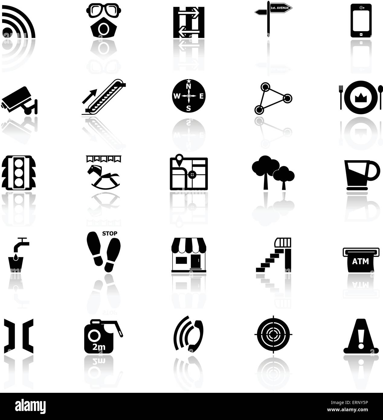 Pathway related icons with reflect on white background, stock vector ...