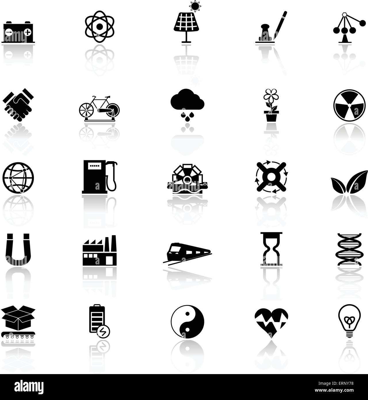 Renewable energy icons with reflect on white background, stock vector ...