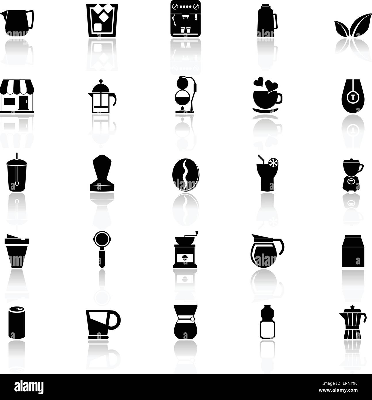 Coffee and tea icons with reflect on white background, stock vector ...