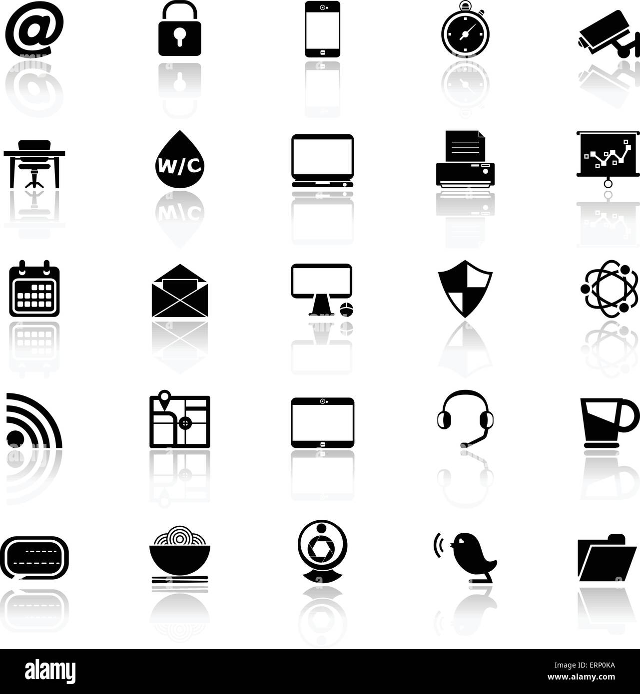 Internet cafe icons with reflect on white background, stock vector ...