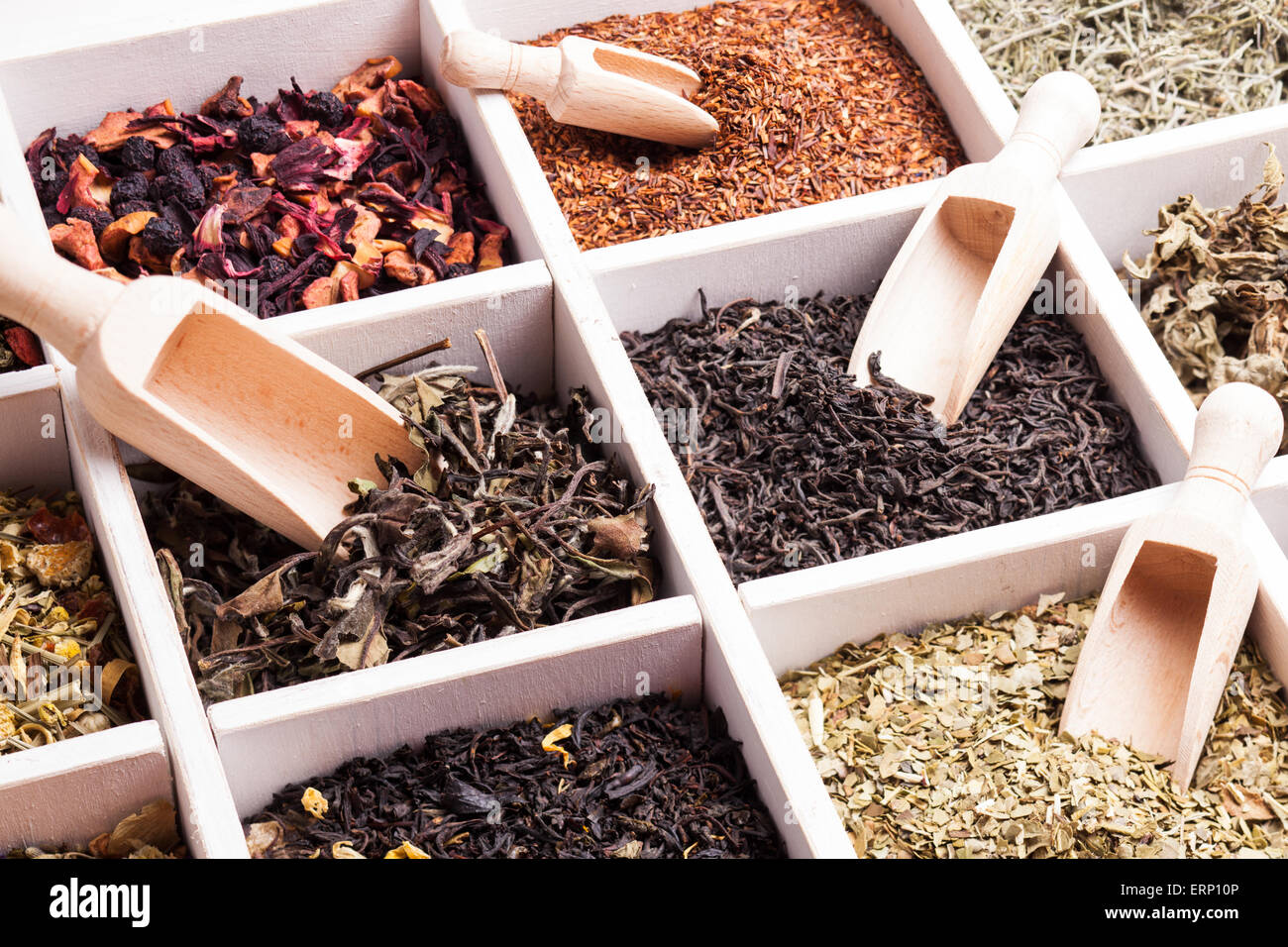Various of tea in a box Stock Photo - Alamy