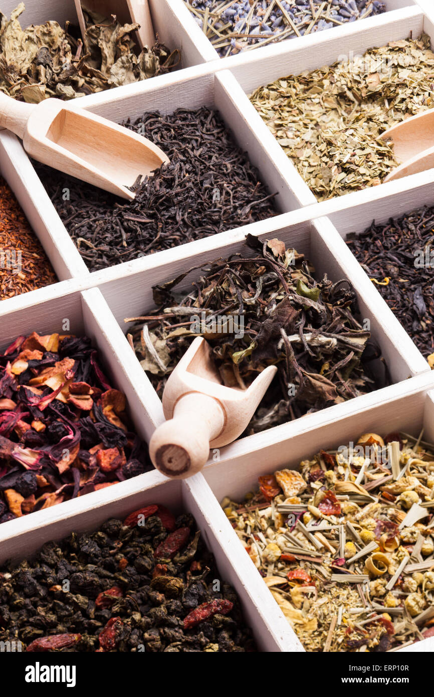 Various of tea in a box Stock Photo - Alamy