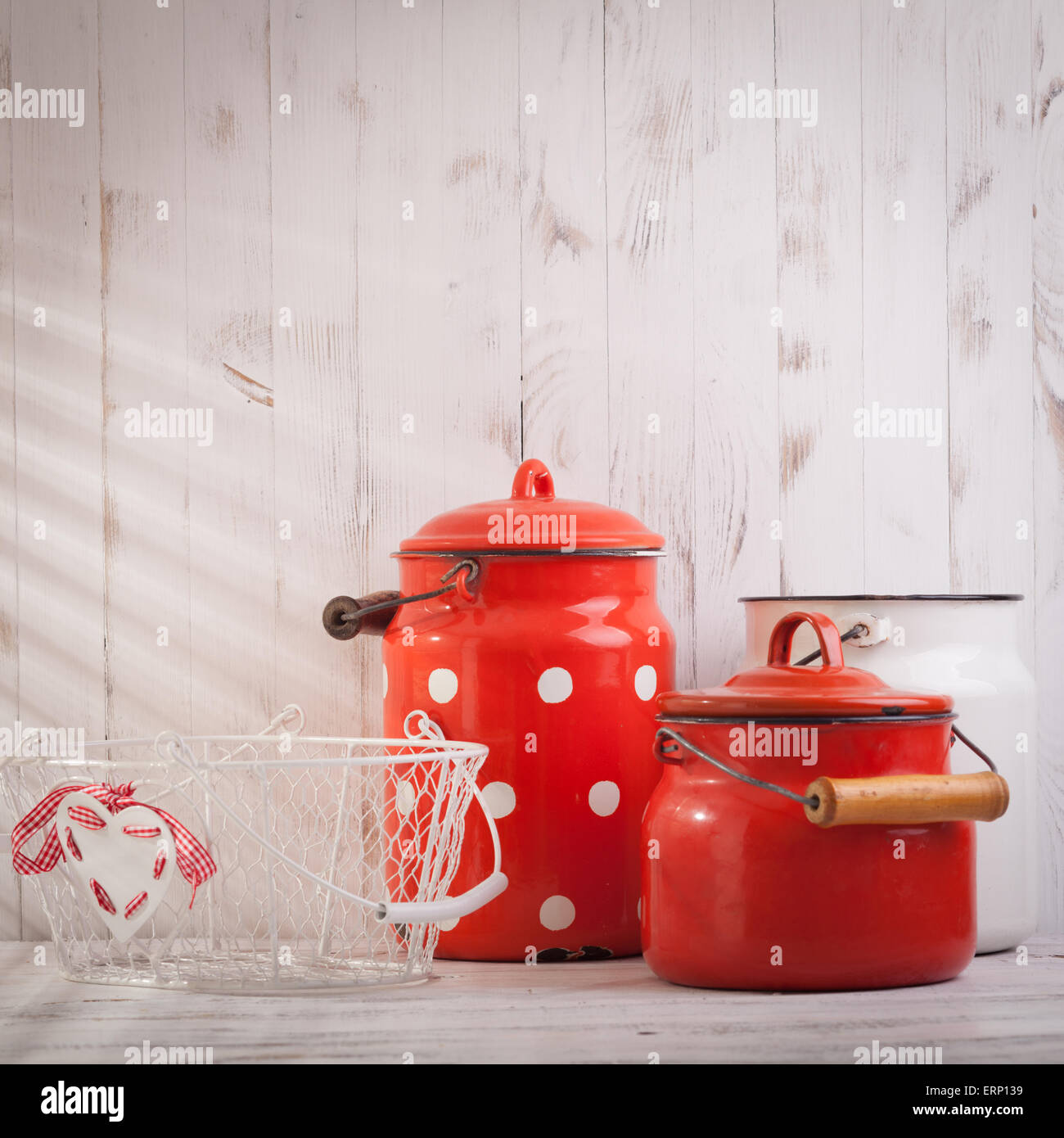 Red and white utensils Stock Photo - Alamy