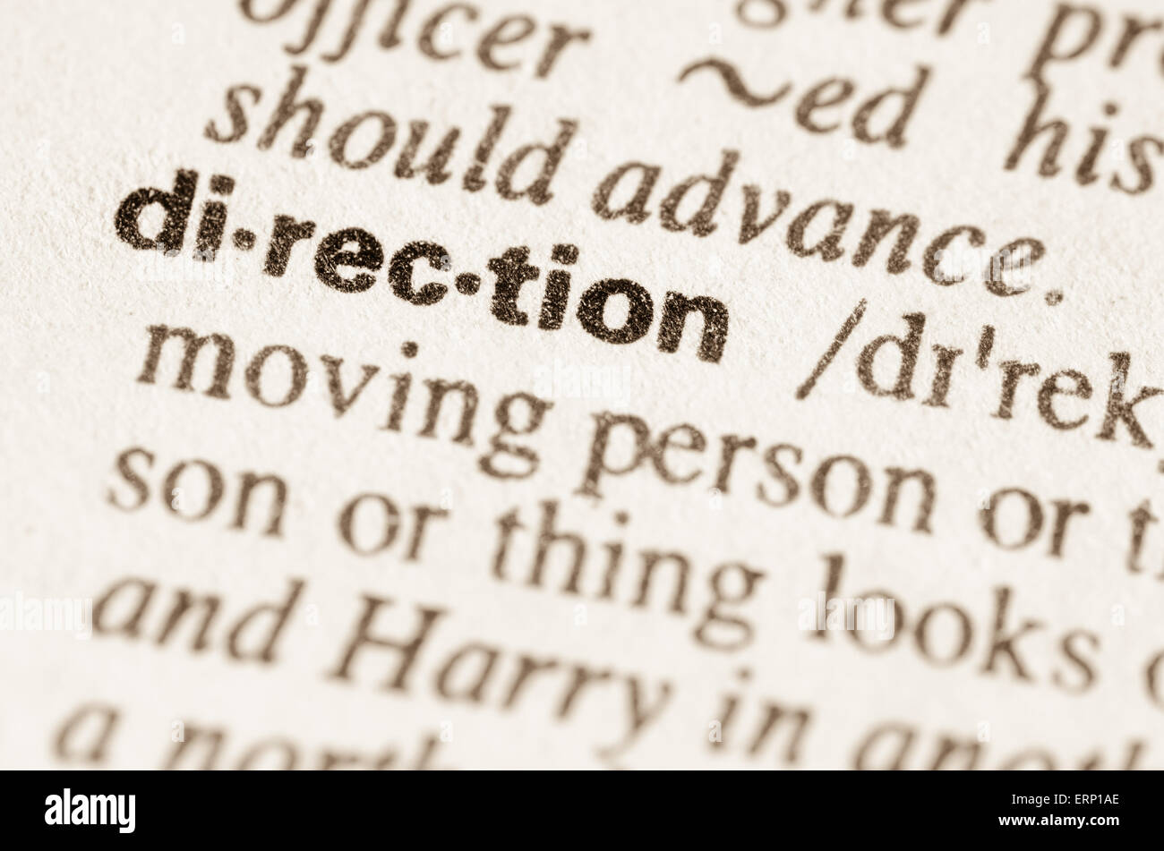 Definition of word direction in dictionary Stock Photo - Alamy