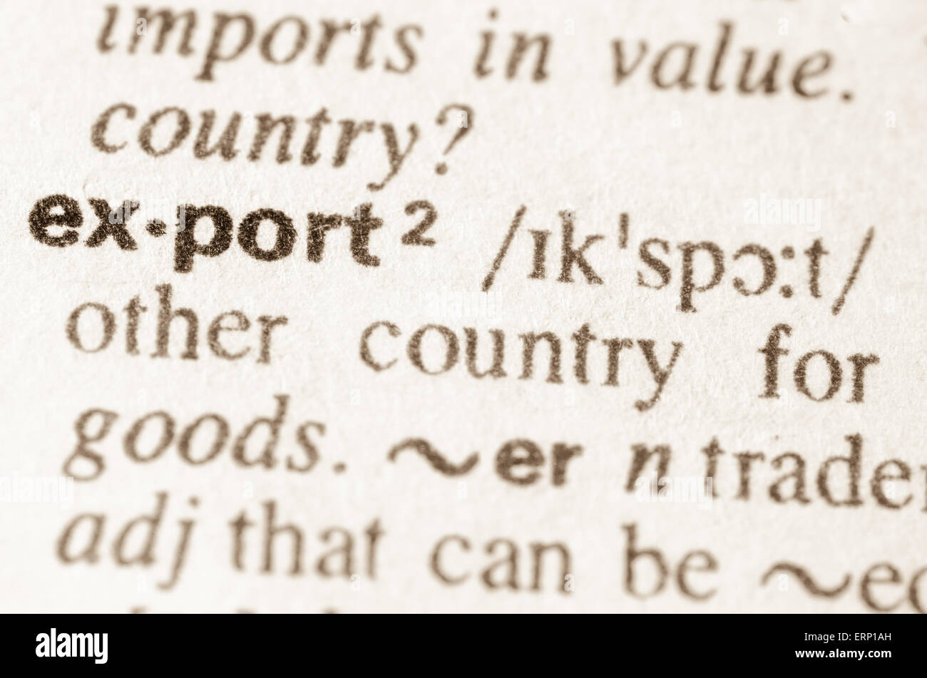 Definition of word export in dictionary Stock Photo - Alamy