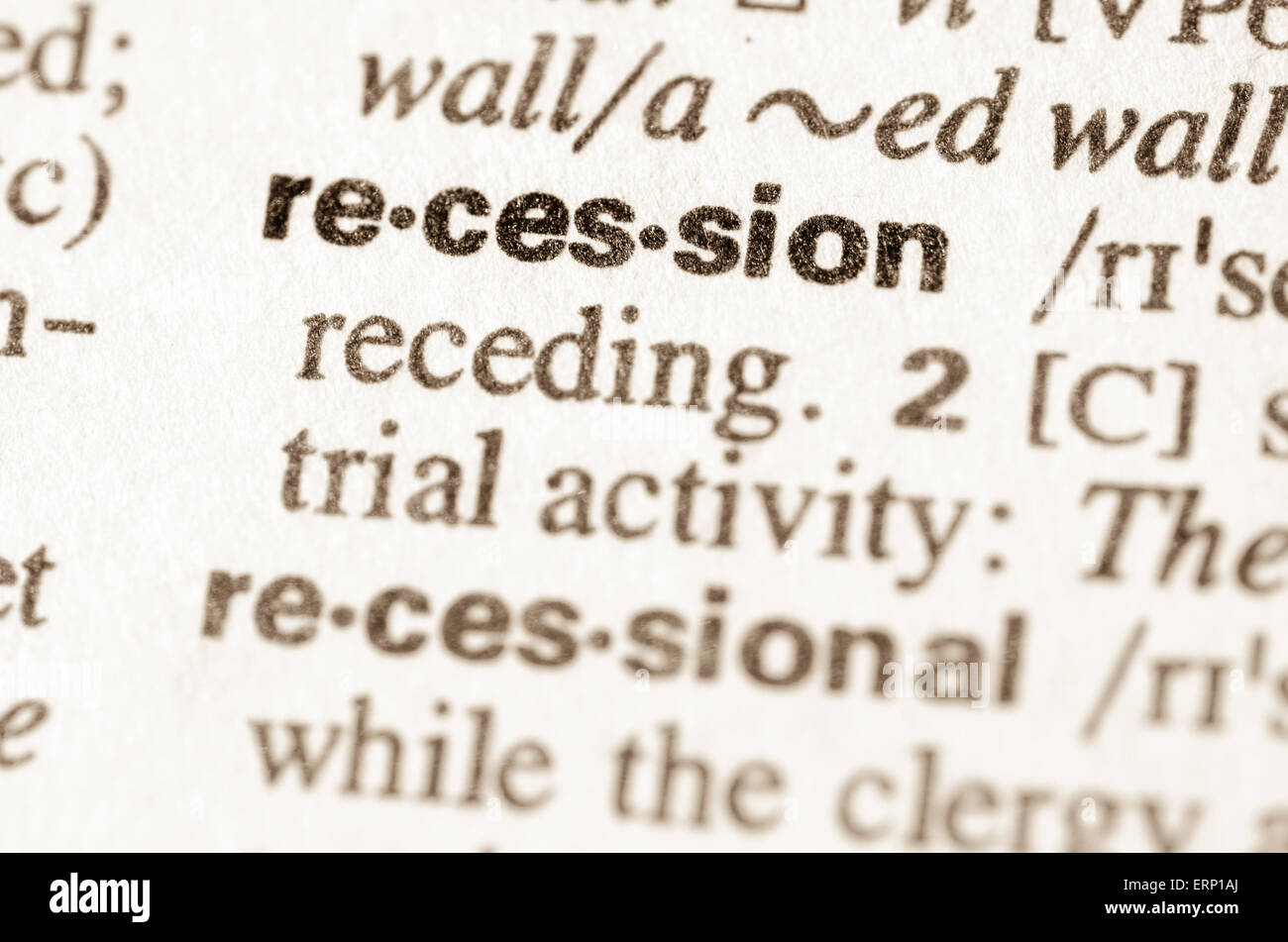 Definition of word recession in dictionary Stock Photo - Alamy