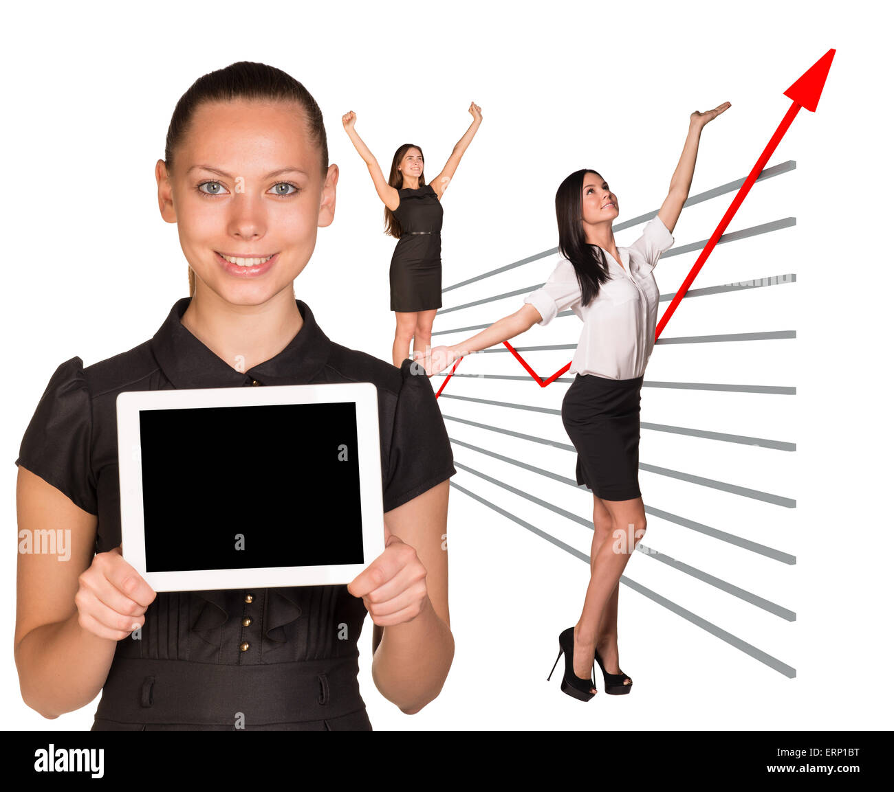 Happy business women and graphical chart Stock Photo - Alamy