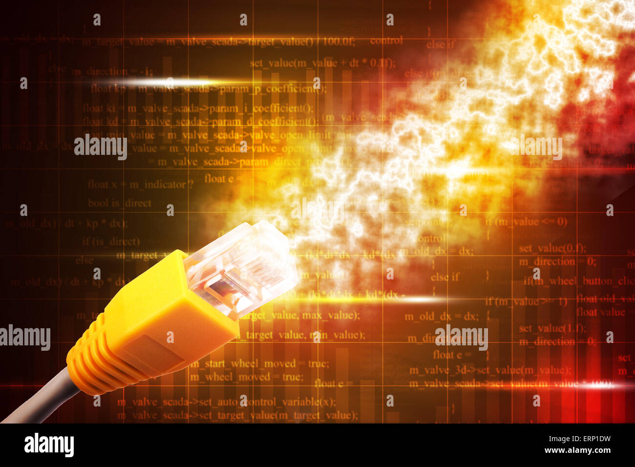 Yellow computer cable Stock Photo - Alamy