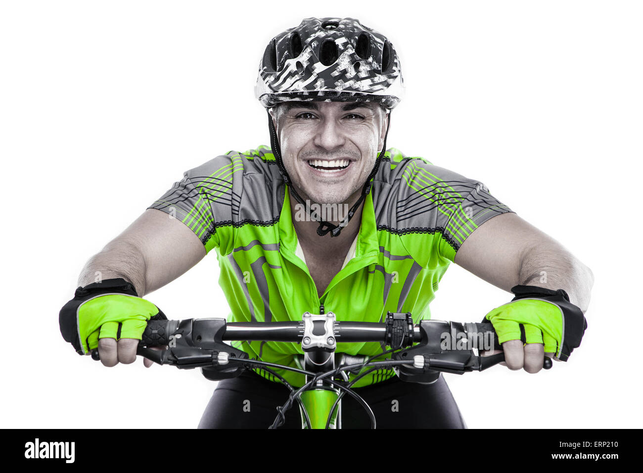 Young Male Cyclist With His Bicycle on race Isolated On White ...