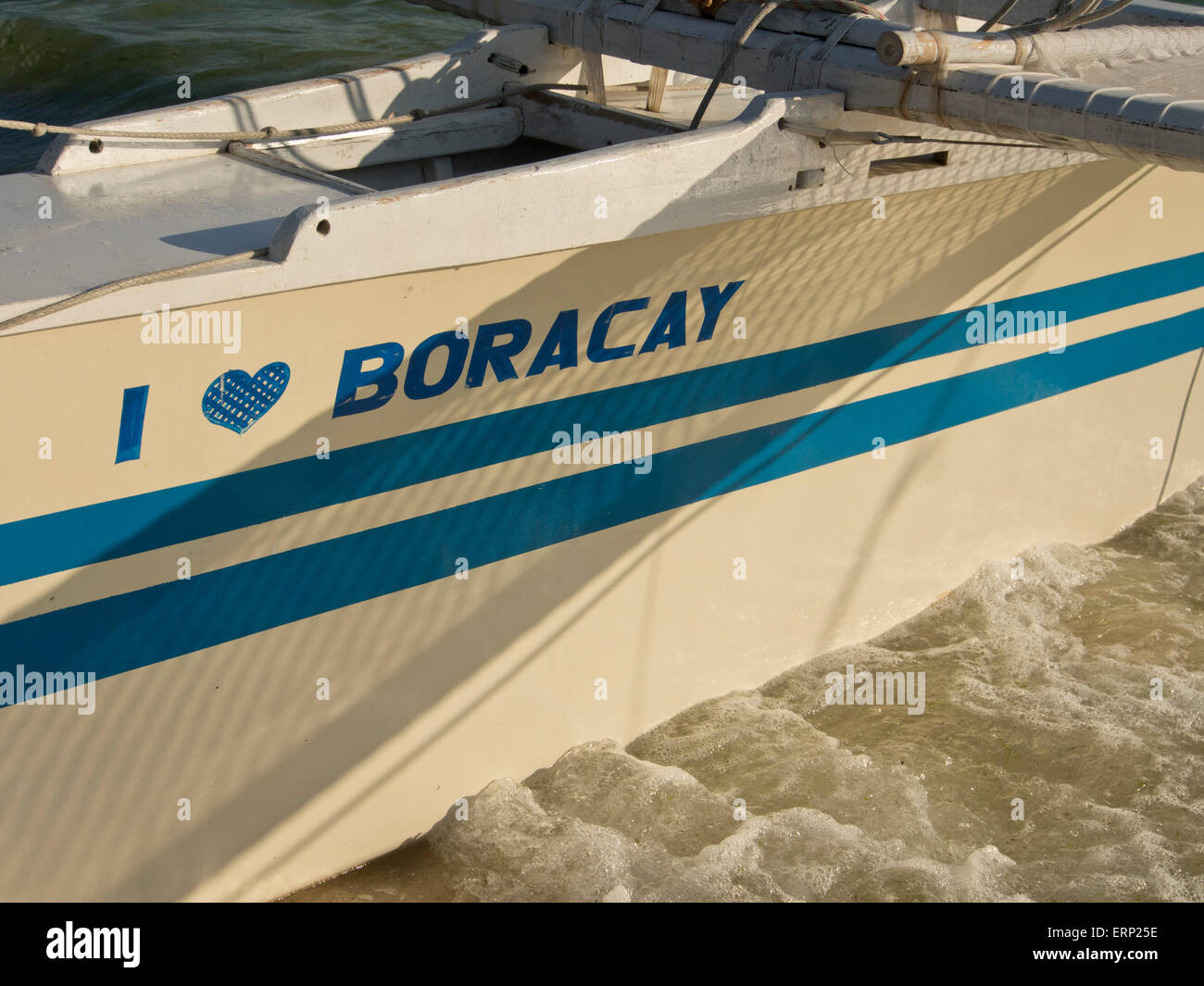 Traditional panga boat on the beach in Boracay, Philippines Stock Photo ...