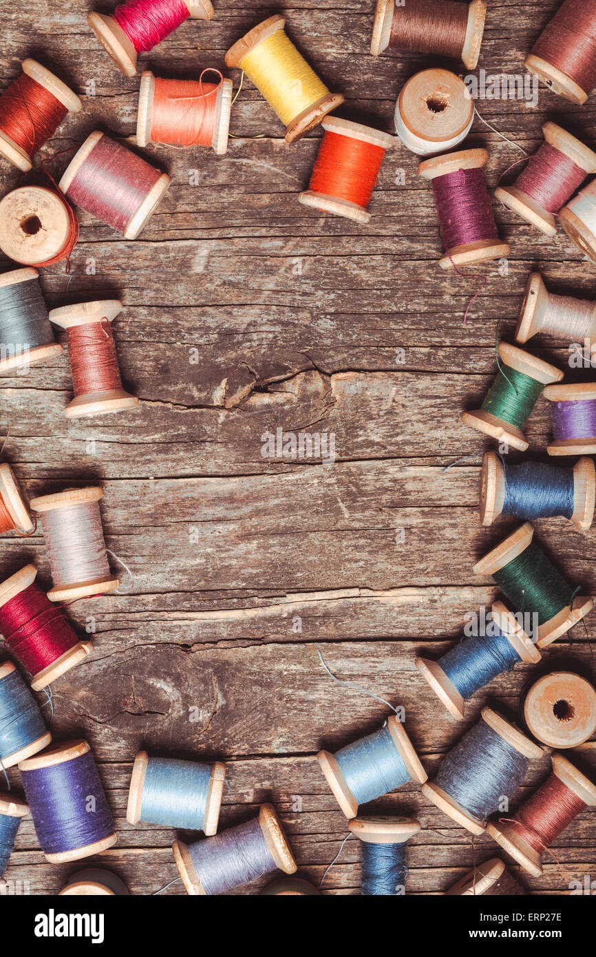 Retro wooden sewing spools Stock Photo - Alamy