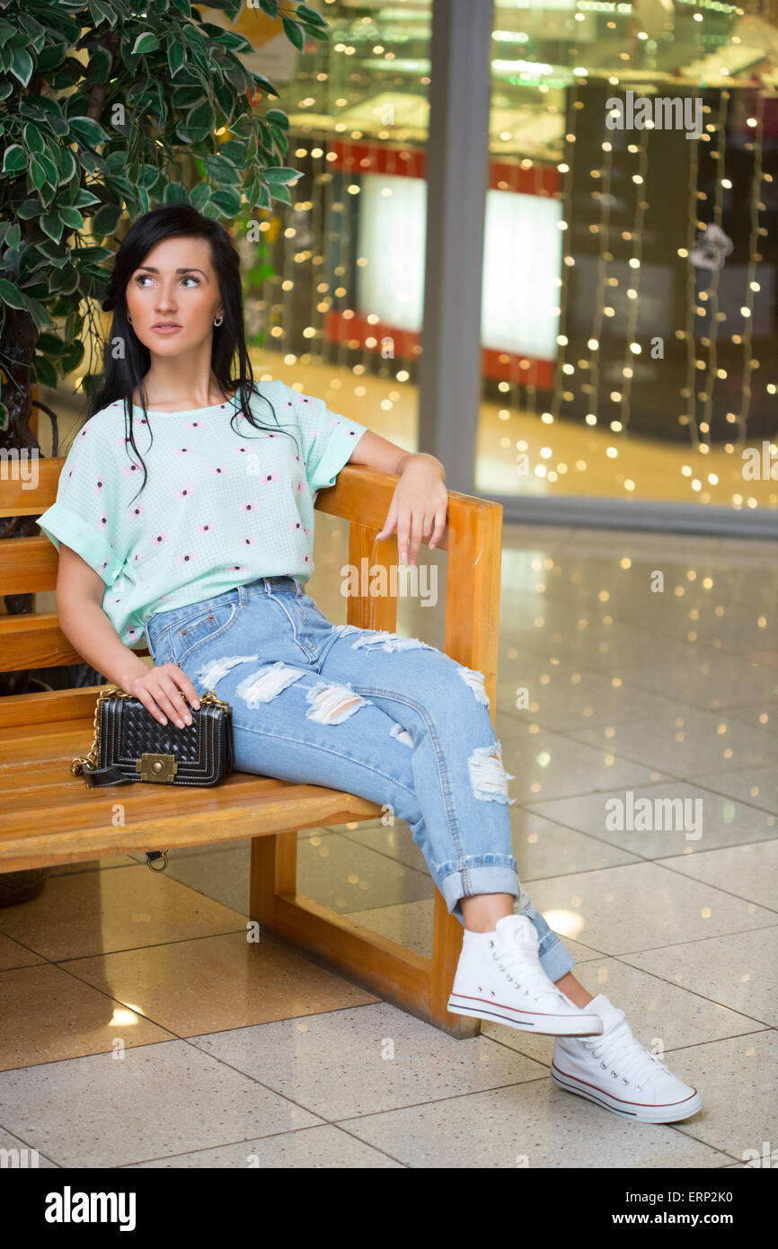 girl in short shert the mall Stock Photo - Alamy