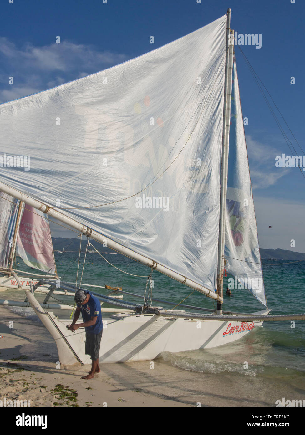 Traditional panga boats on the beach in Boracay, Philippines Stock ...