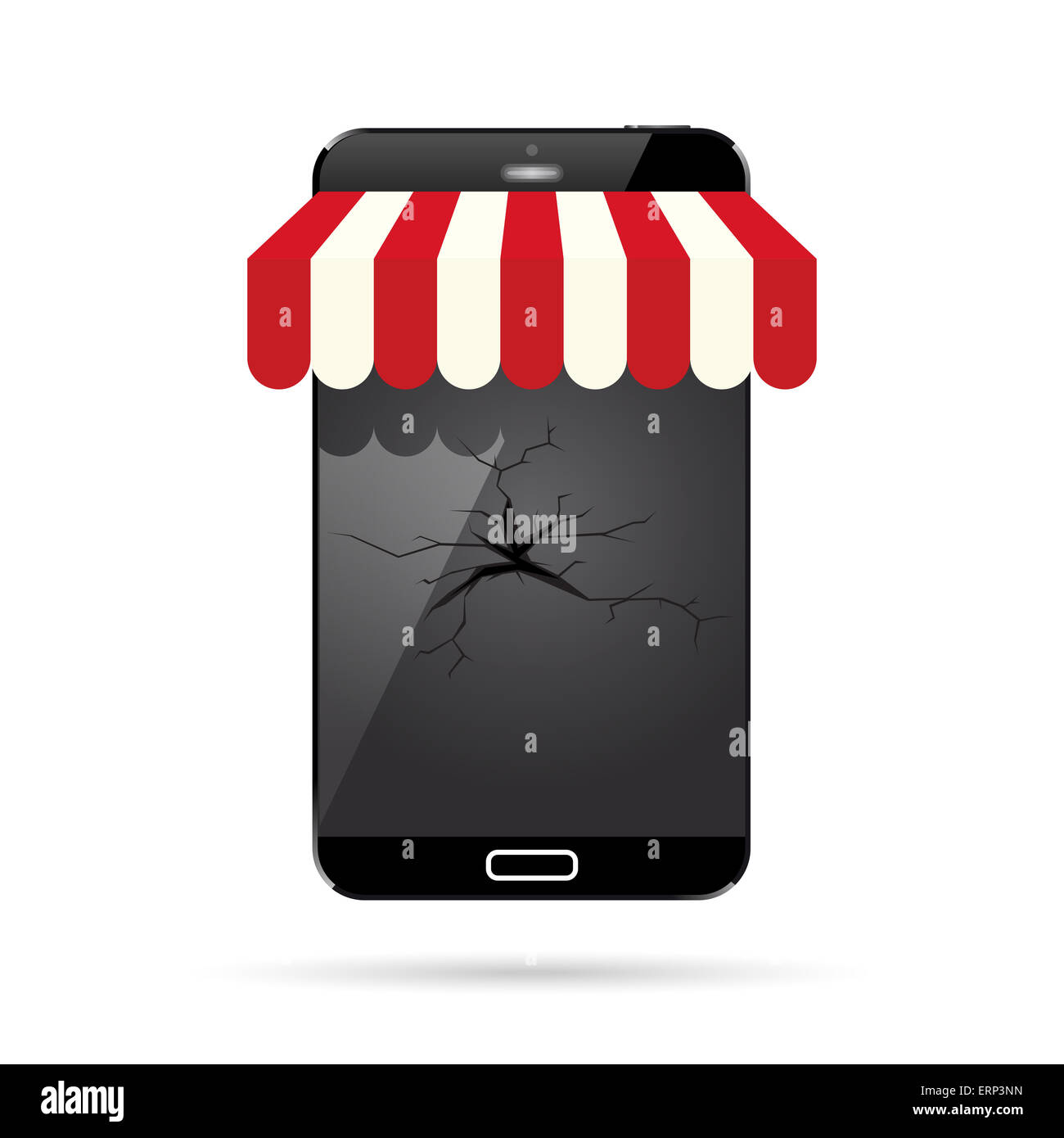 Vector illustration of a broken mobile smartphone with an awning Stock ...