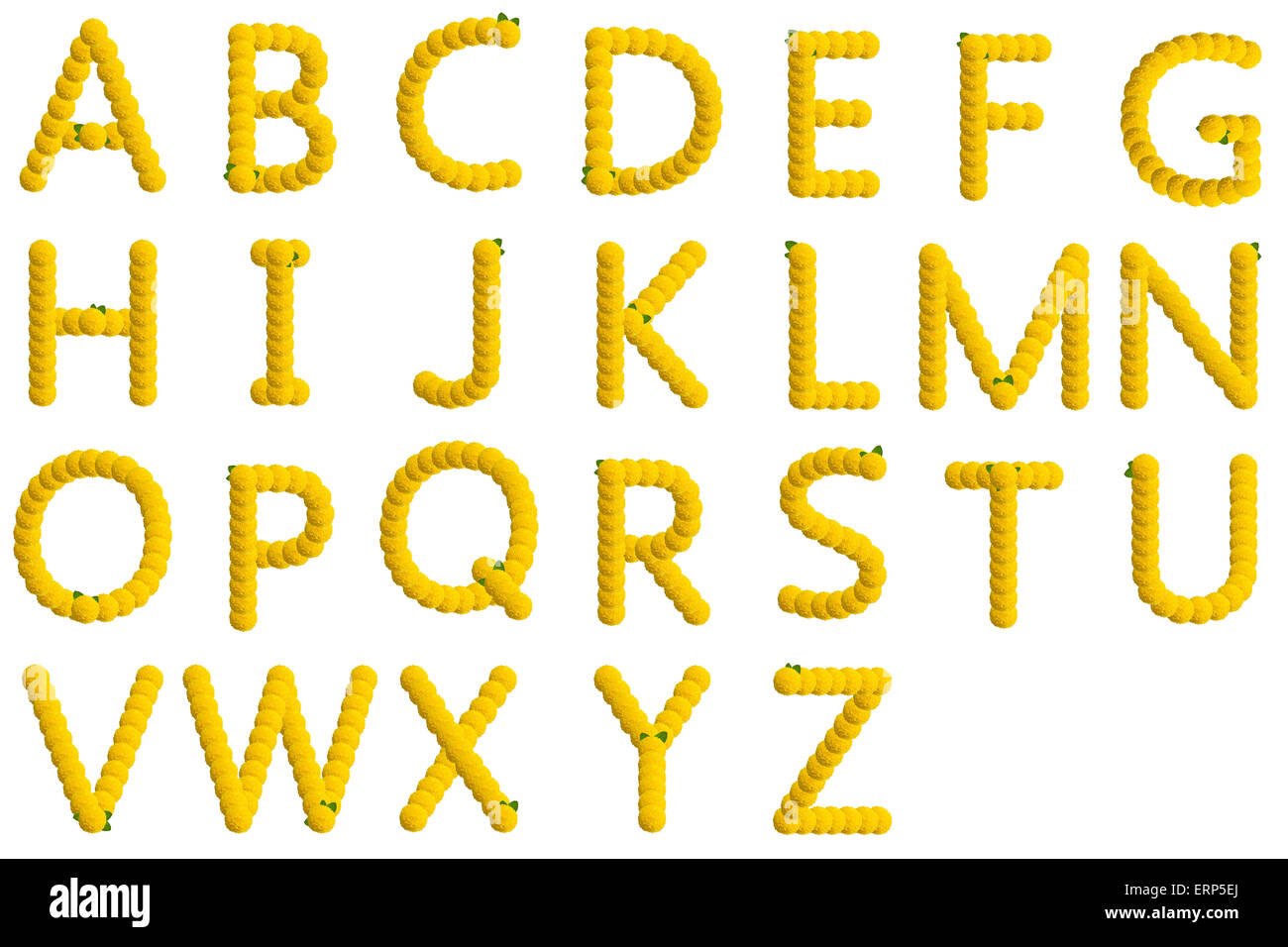 Alphabet from yellow flowers. Isolated on white background Stock Photo ...