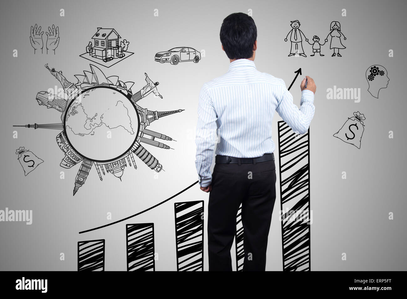 Businessman drawing a chart and success Stock Photo - Alamy