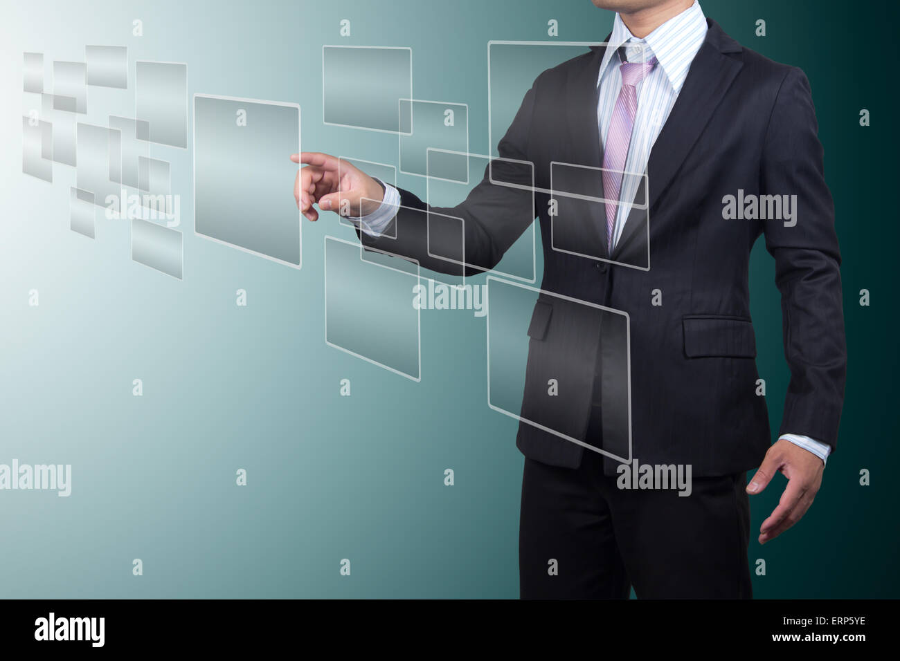 Hand pushing on a touch screen interface Stock Photo - Alamy