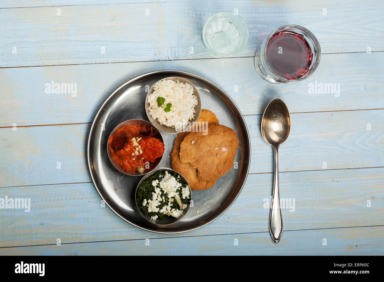 mixed indian thali food with rice Stock Photo - Alamy