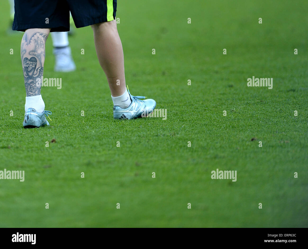 Berlin, Germany. 05th June, 2015. The tattoed leg of Lionel Messi of ...